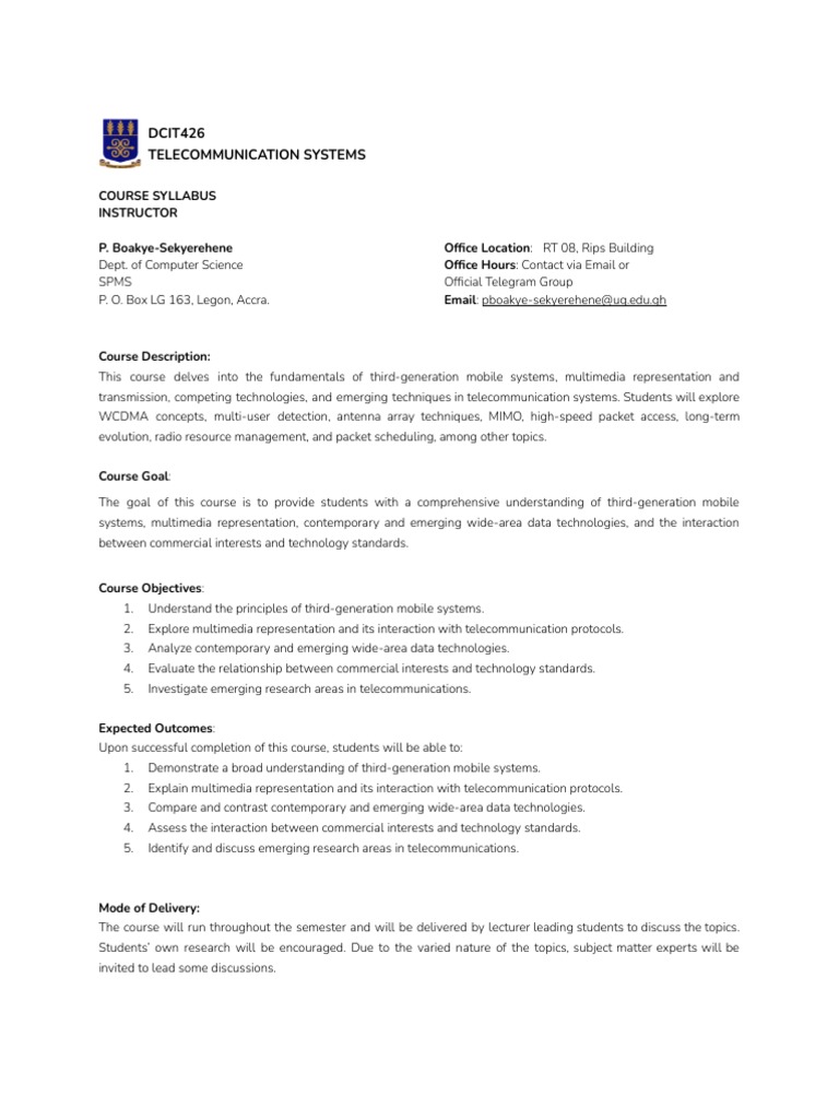 Telecommunication Systems Course Syllabus | PDF | High Speed Packet ...