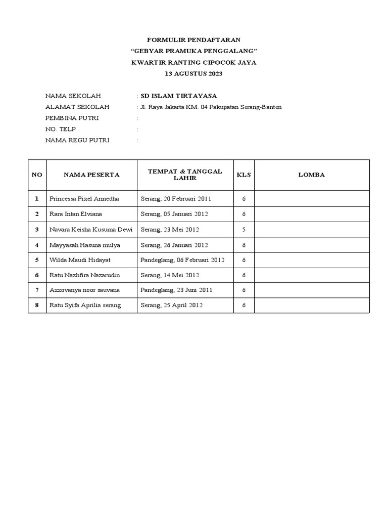 Formulir Pendaftaran Pramuka | PDF