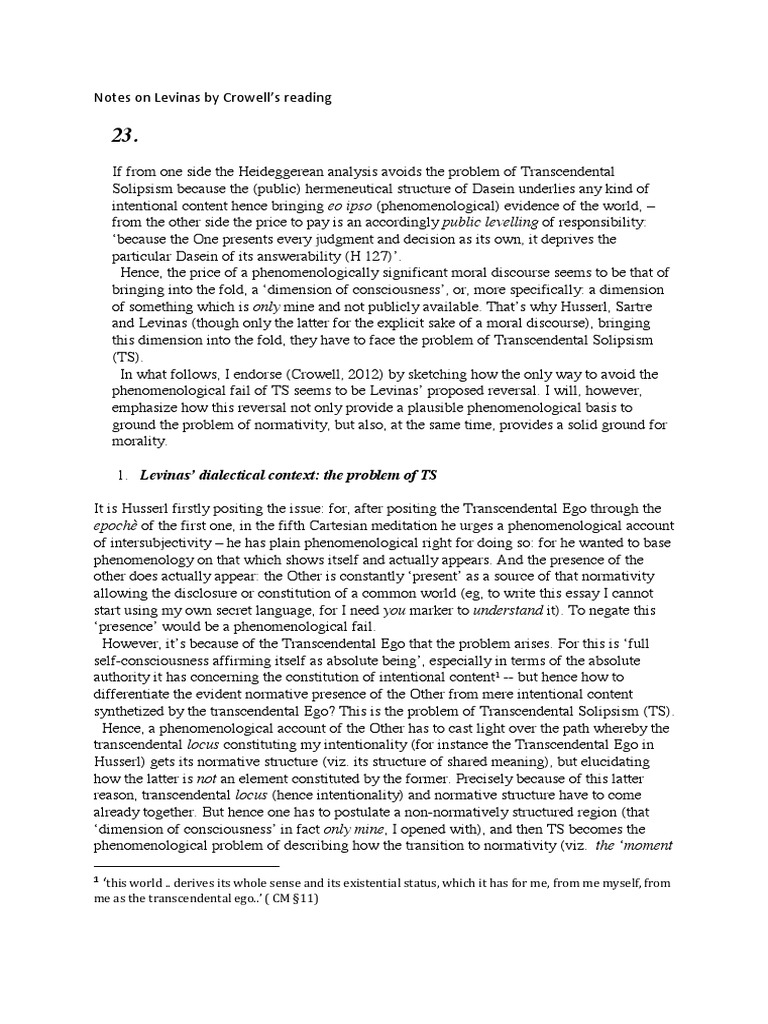 Notes On Levinas by Crowell | PDF | Phenomenology (Philosophy) | Edmund ...