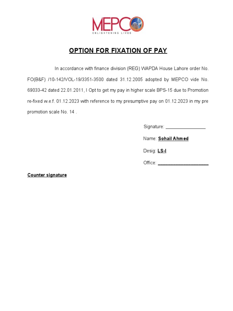 Option For Fixation of Pay | PDF