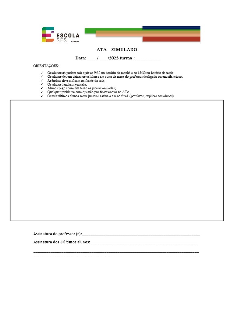 Ata - Simulado Data: - / - /2023 Turma | PDF