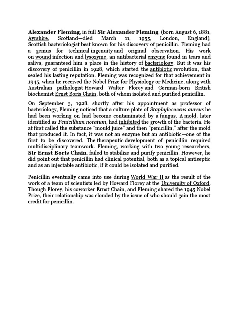 Fleming's Nobel Prize for Penicillin | PDF
