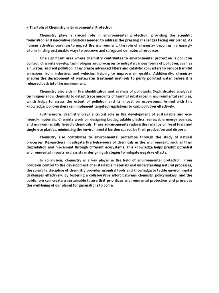 Chemistry's Role in Environmental Protection | PDF | Pollution ...