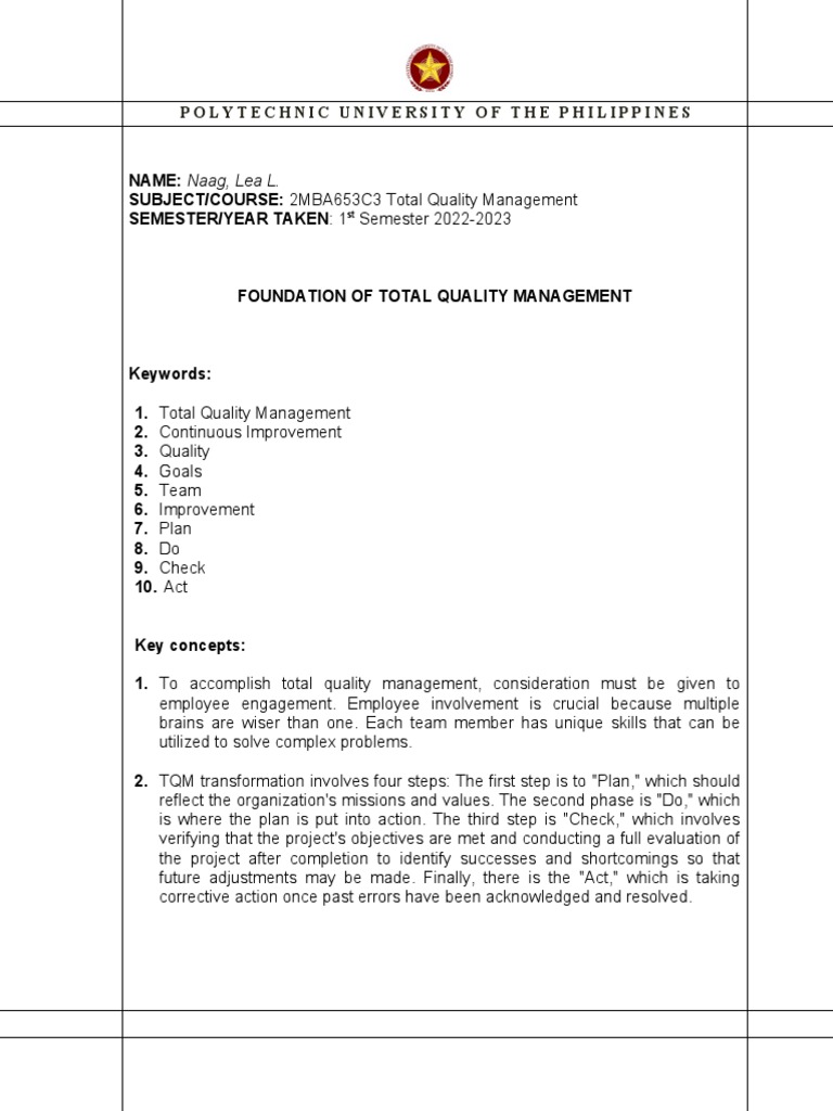 Naag, Lea L. - Chapter 1 | PDF | Quality Management | Business Process