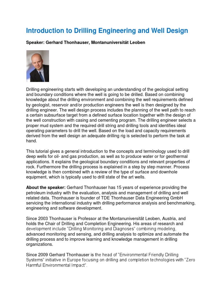 Introduction to Drilling Engineering and Well Design_0 | PDF | Oil Well ...