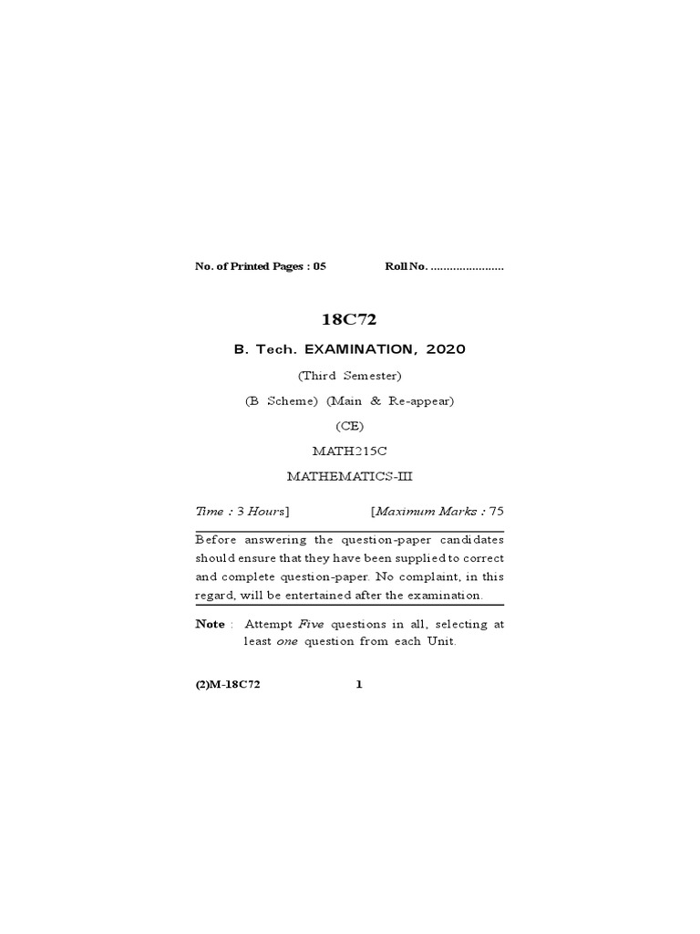 Btech Ce 3 Sem Mathematics 3 18c72 2020 | PDF | Teaching Methods ...