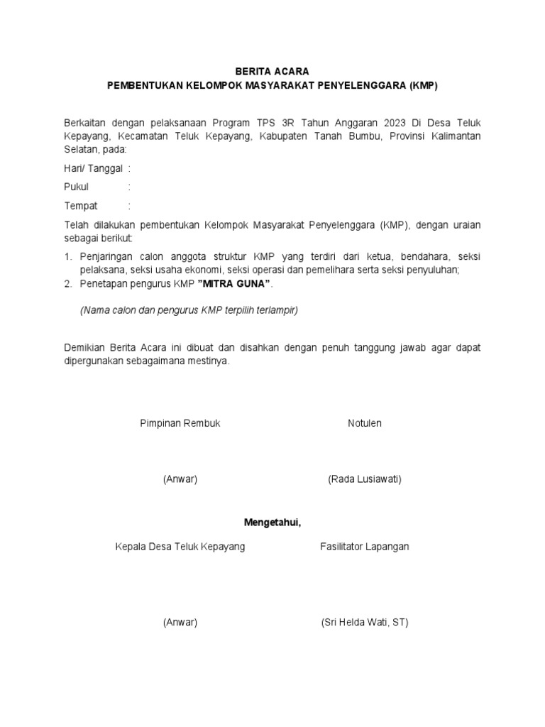 Berita Acara Pembentukan KMP | PDF Berita Acara Pembentukan KMP | PDF