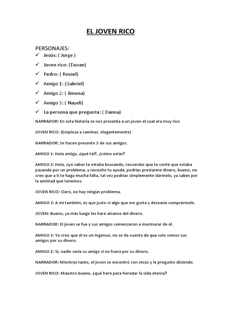 EL JOVEN RICO Guion Teatral | PDF