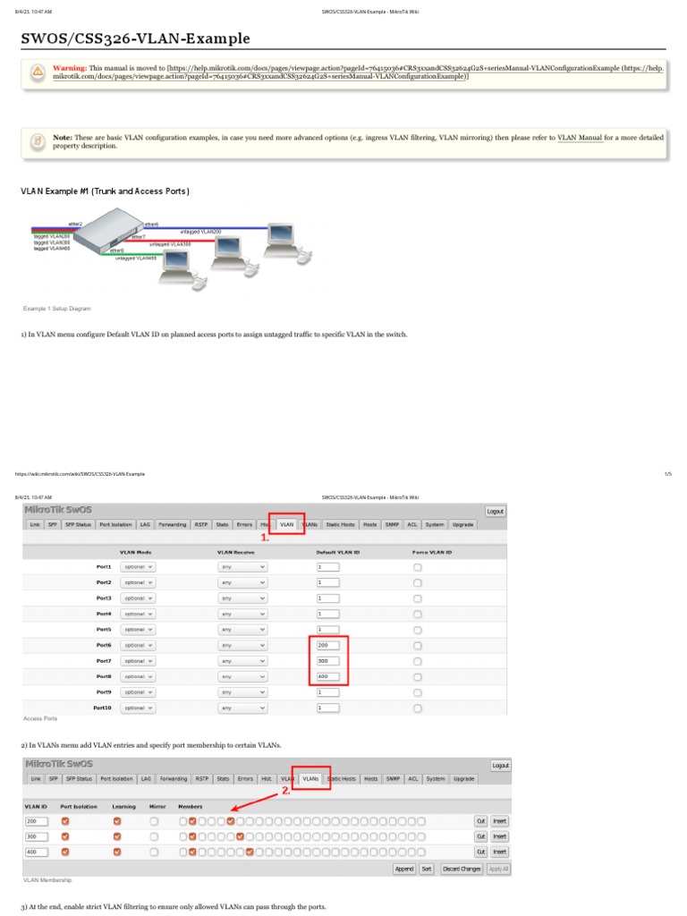 MikroTik CSS326-24G-2S+ - CRS3xx Port Based VLAN Configuration Examples | PDF