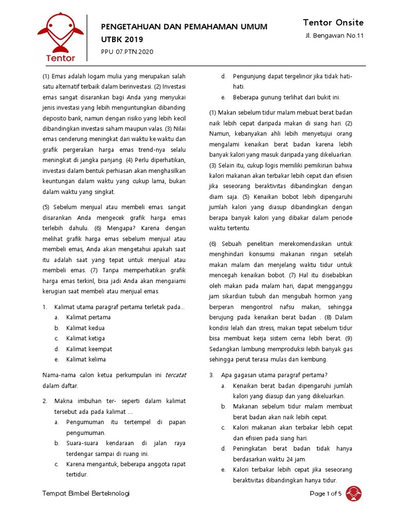PAKET 03-Pengetahuan Dan Pemahaman Umum-Intensif UTBK 2020 | PDF