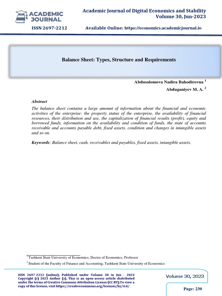 Balance Sheet: Types, Structure and Requirements | Download Free PDF ...