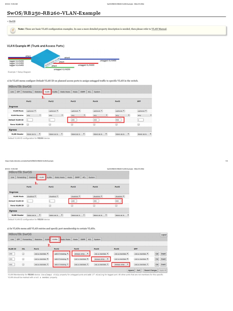 MikroTik RB250 - RB260 Port Based VLAN Configuration Examples | PDF | Computer Networking ...