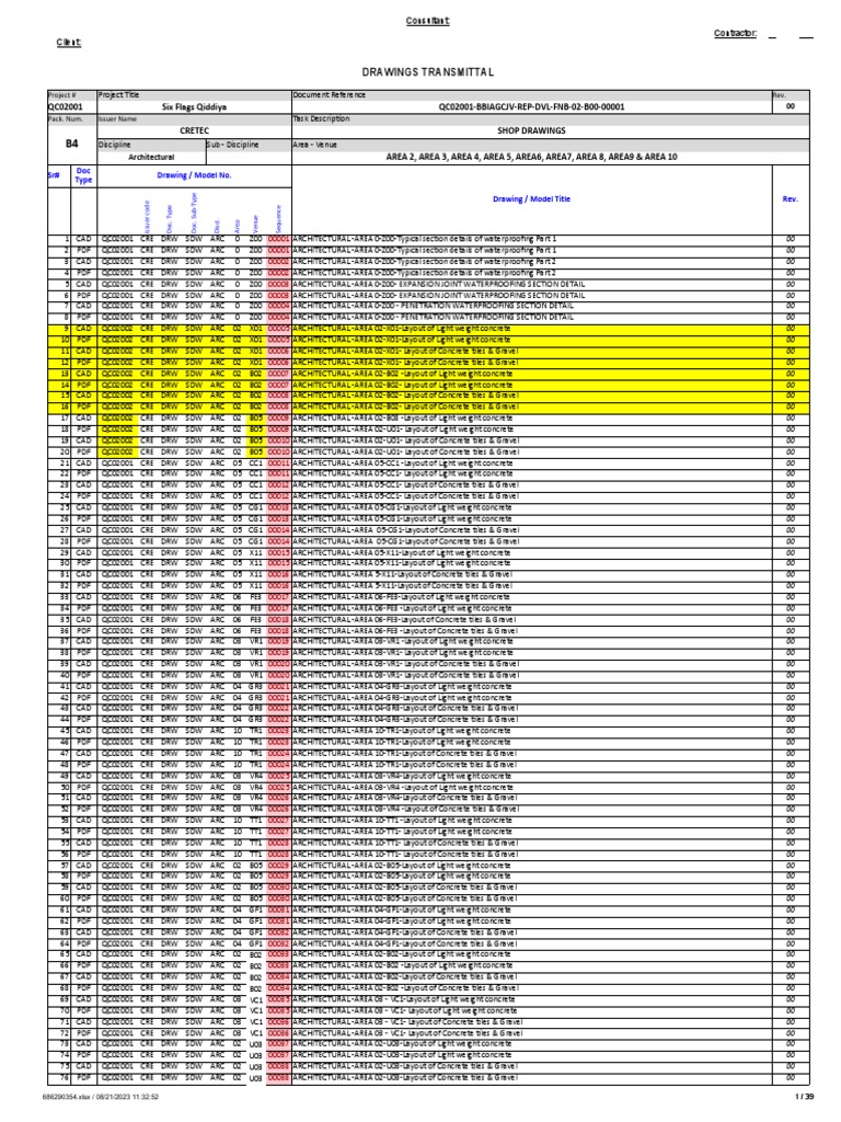 QC02002 List of Shop Drawings Original Option Updated After Comments | PDF