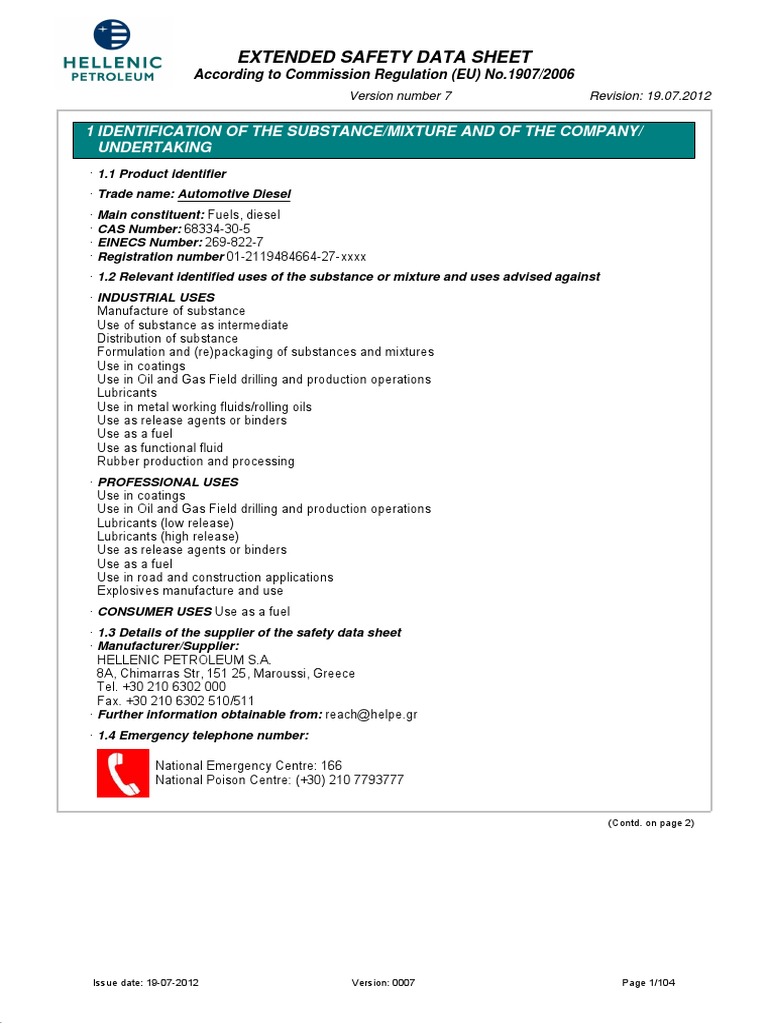 e-SDS - Automotive Diesel - HELPE - v7.0 - EN 1 | PDF | Personal ...
