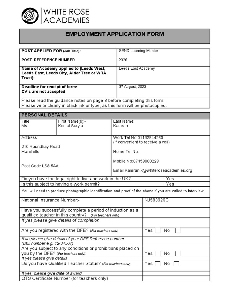 WRA Trust Application Form | PDF | Criminal Record
