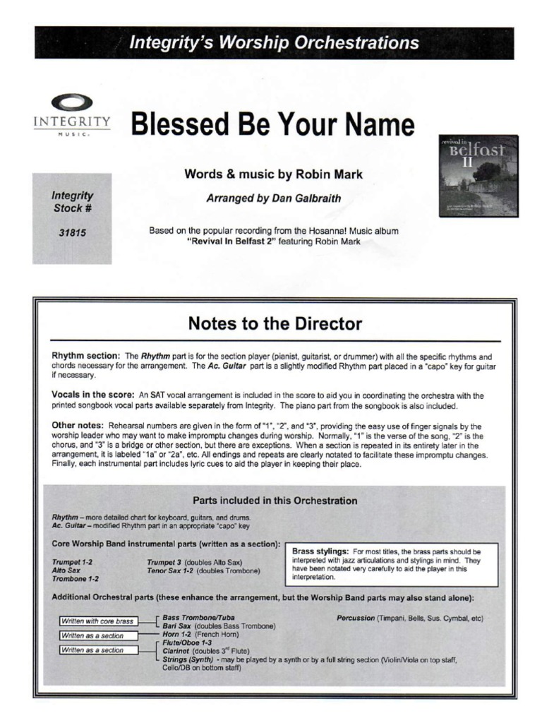Eu te Bendirei PC Baruk - Dan Galbraith (Blessed Be Your Name) ORCH | PDF