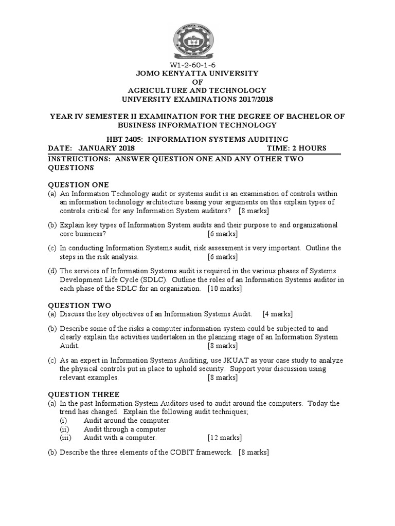 HBT 2405 Information Systems Auditing | PDF | Audit | Risk