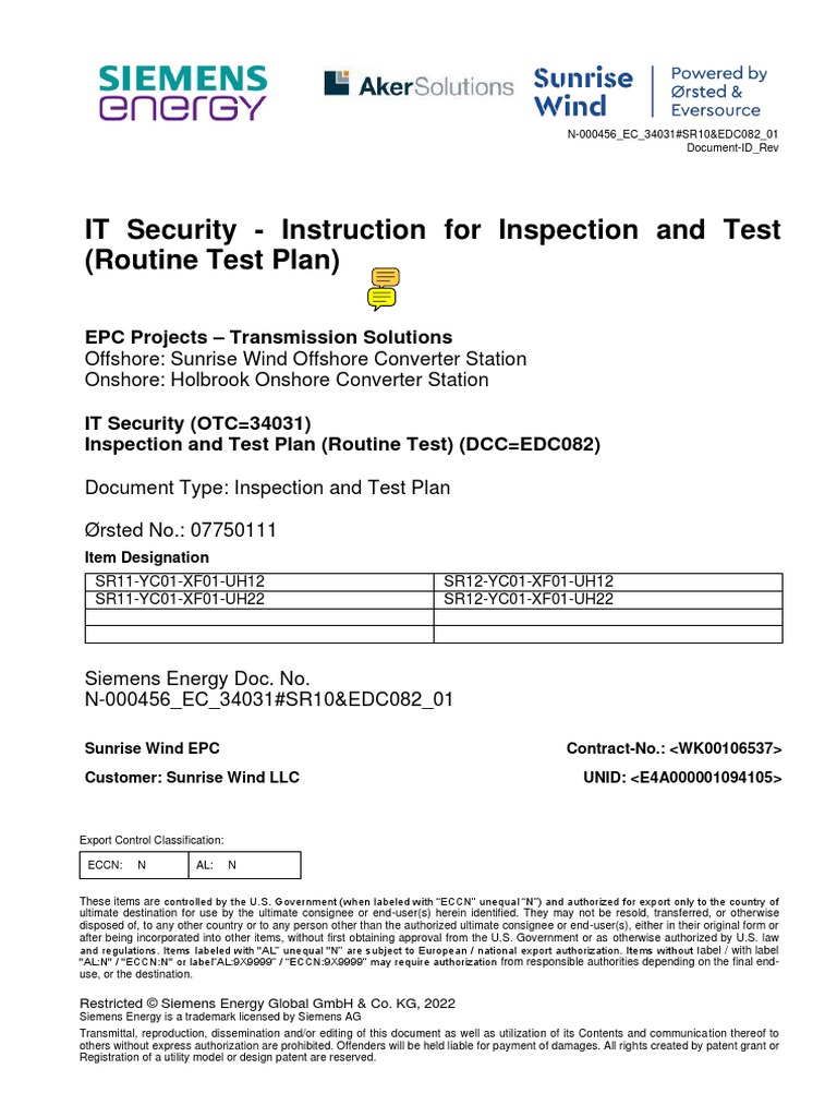 RC002 - Information Security - Inspection and Test Plan (Routine Test ...
