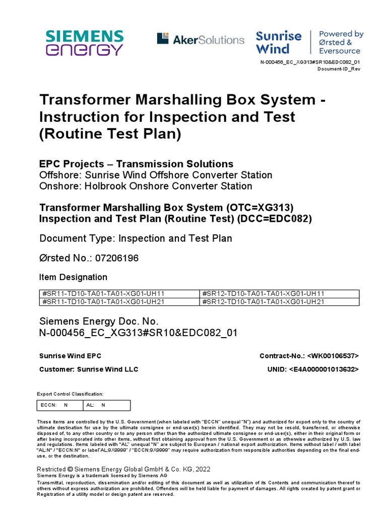 RC003 - Transformer Marshalling Box - Instruction For Inspection and ...
