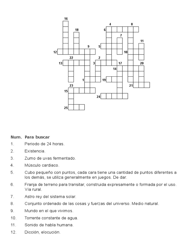 Crucigrama Facil 25 Palabras General | PDF