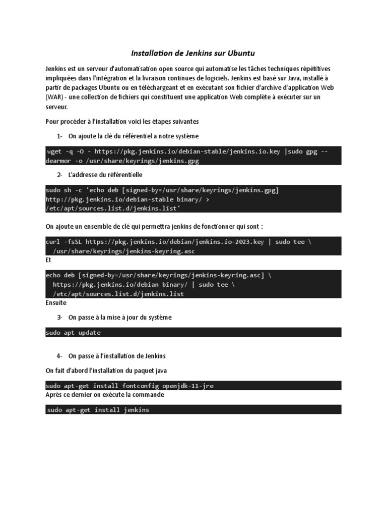 Installer Jenkins sur Ubuntu : Guide étape par étape | PDF ...
