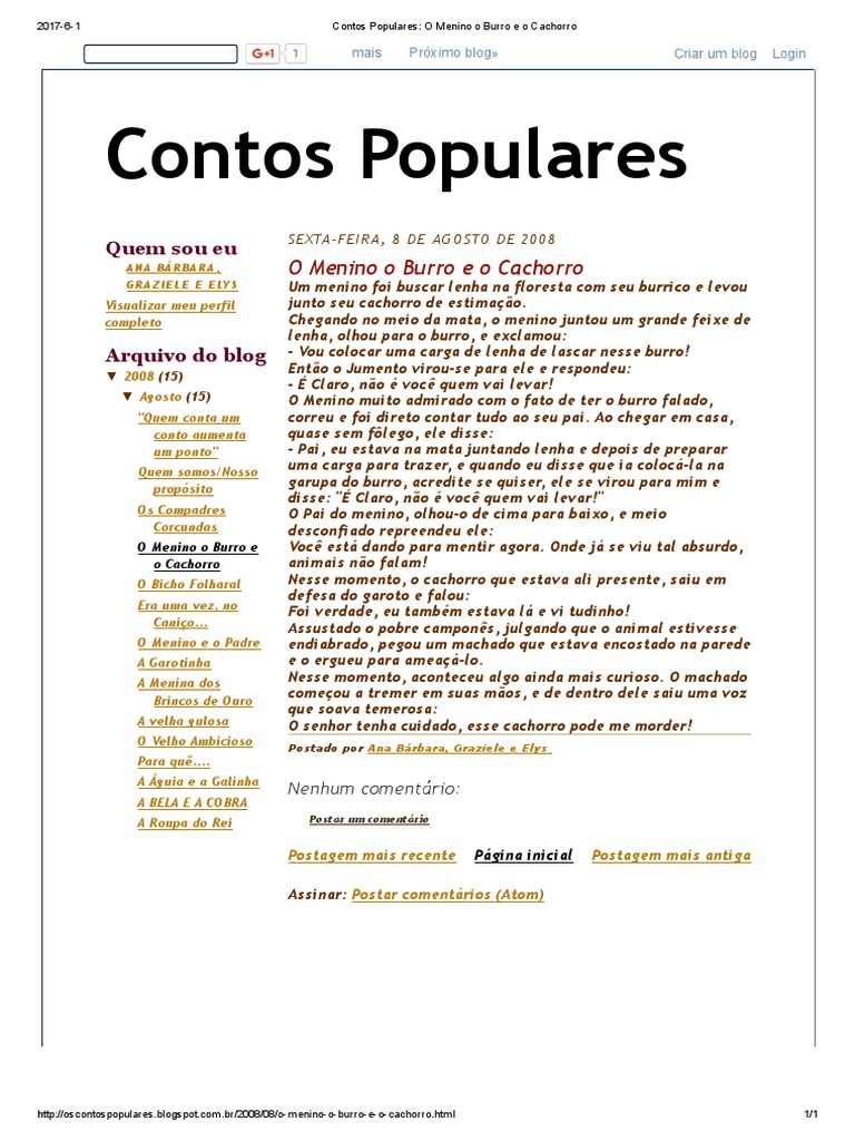 Contos Populares - O Menino o Burro e o Cachorro | PDF | Cães | Asno