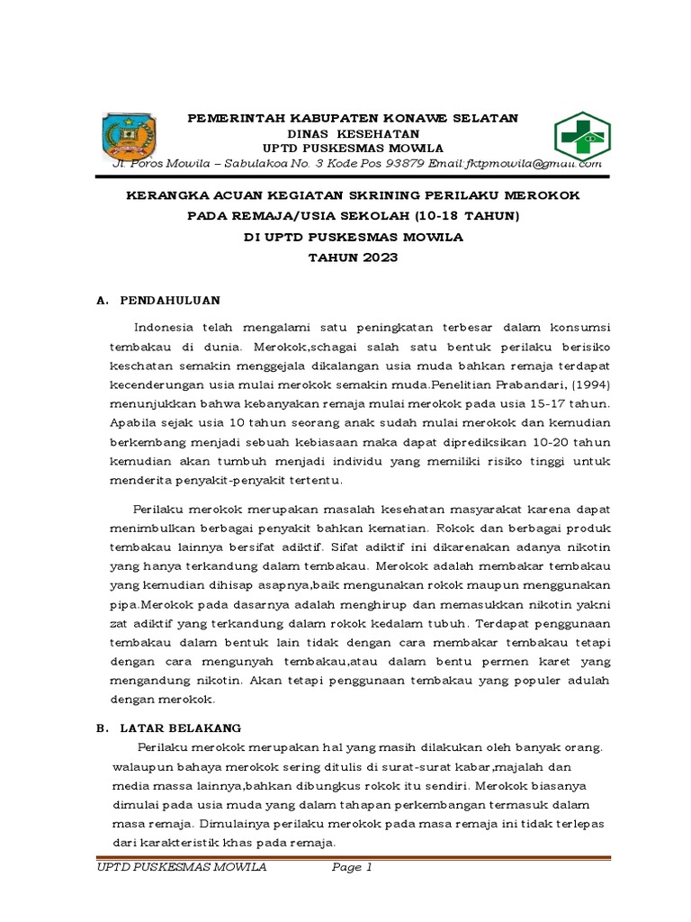 KAK SKRINING PERILAKU MEROKOK PADA REMAJA | PDF