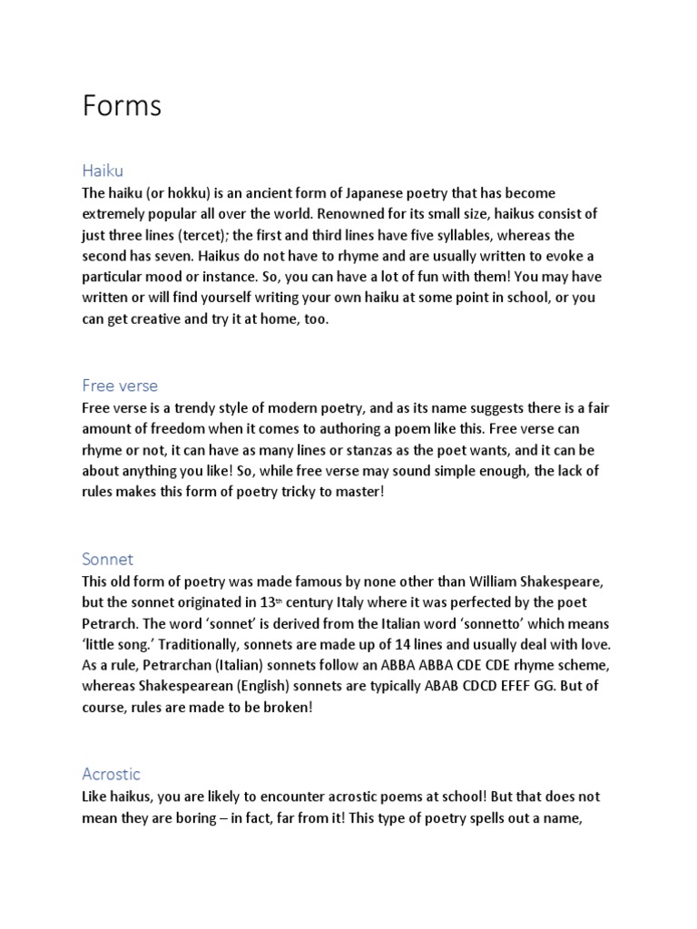 Form, Metre & Stanzas | PDF | Poetry | Sonnets