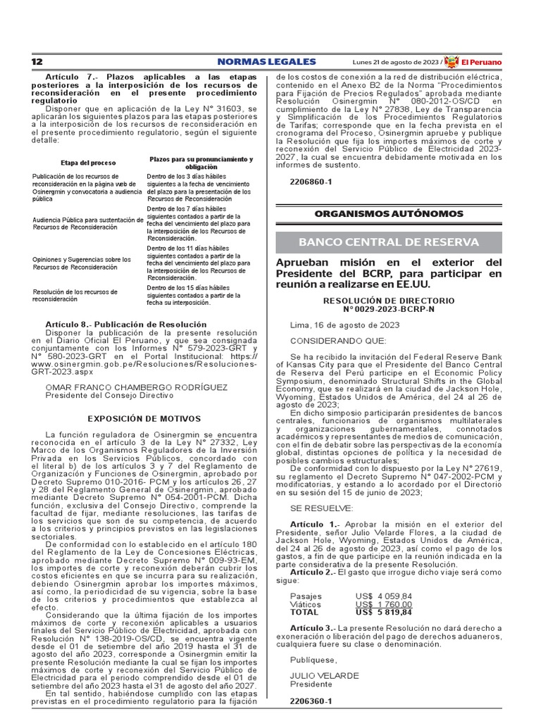 Aprueban Mision en El Exterior Del Presidente Del BCRP para Resolucion ...