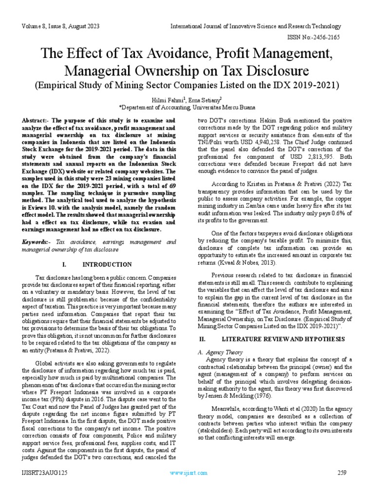 The Effect of Tax Avoidance, Profit Management, Managerial Ownership On Tax Disclosure | PDF ...