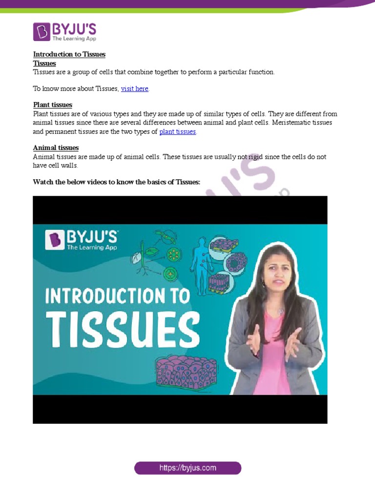 CBSE Class 9 Science Notes On Tissues | PDF | Tissue (Biology) | Epithelium