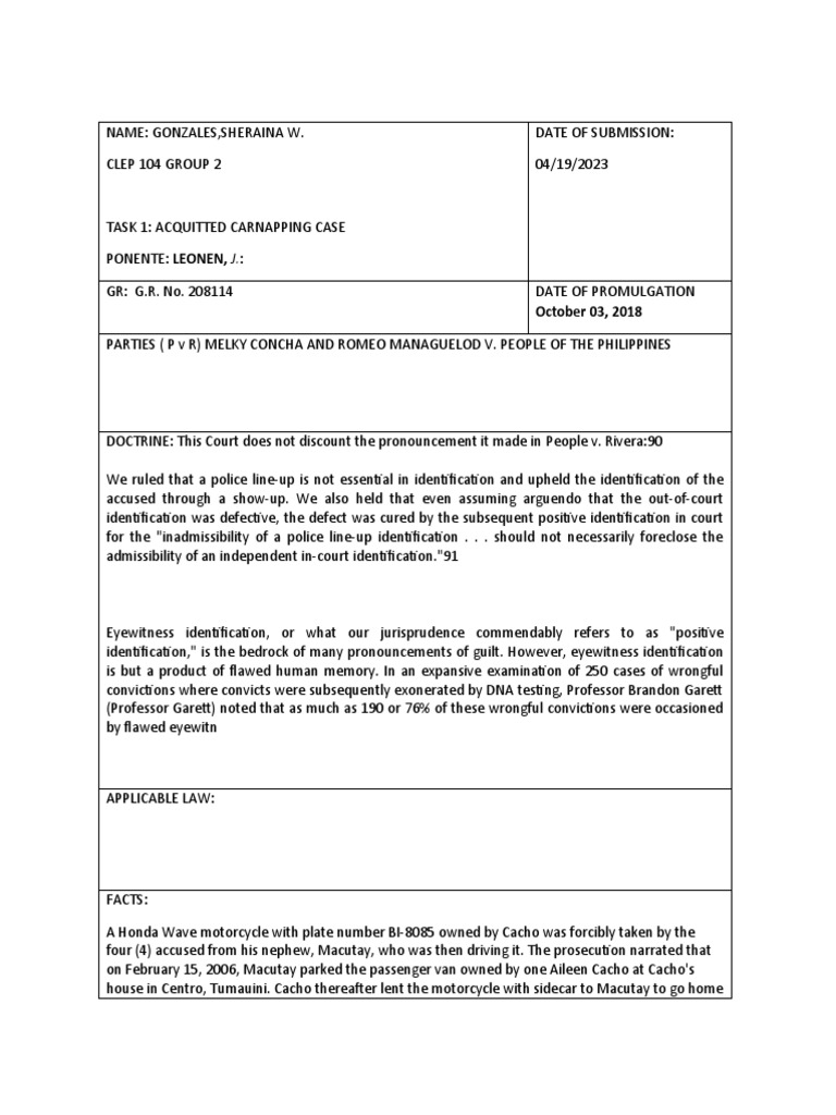 Legal Acquittal in Carnapping Case | PDF | Reasonable Doubt | Evidence ...