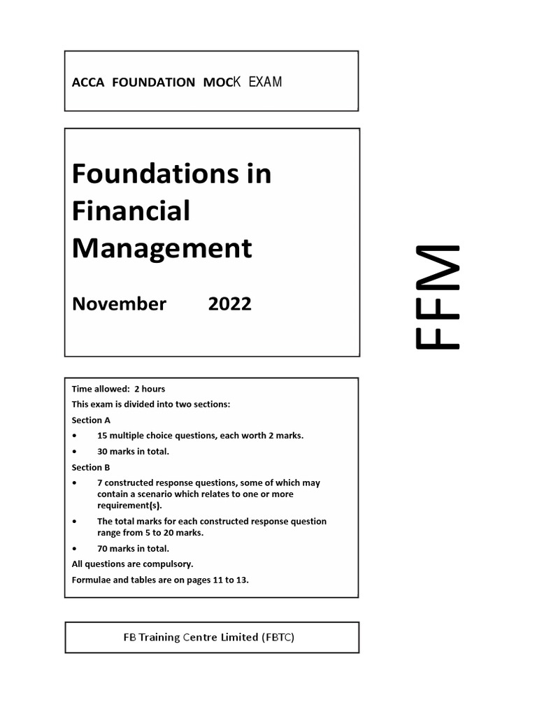 FFM Mock Exam - Questions N22 | PDF | Finance & Money Management