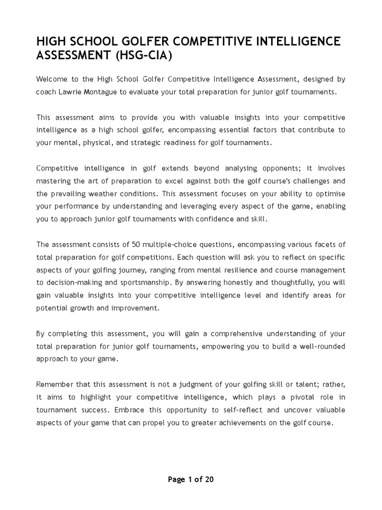 High School Golfer Competitive Intelligence Assessment (CJGA) | PDF ...