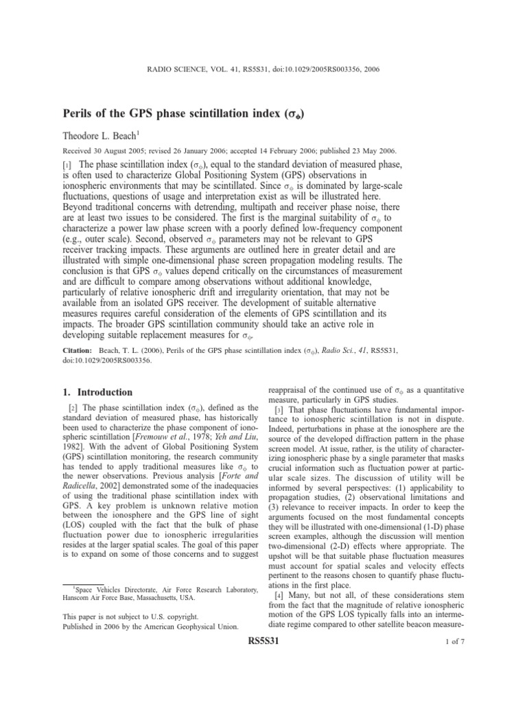 Perils of The GPS Phase Scintillation Index Sigmaphi | PDF | Spectral ...