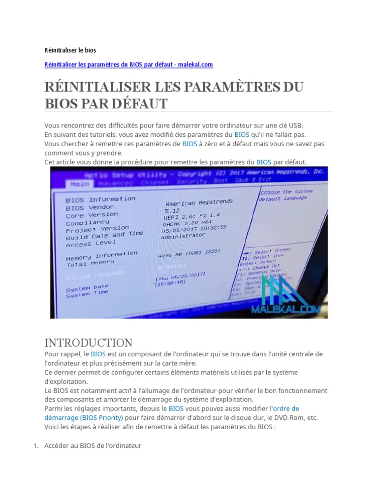 Réinitialiser Le Bios | PDF