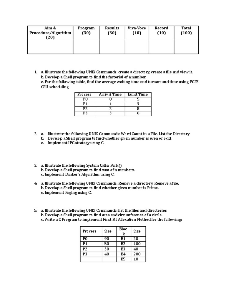 OS Lab Sample Questions Set 2 | PDF