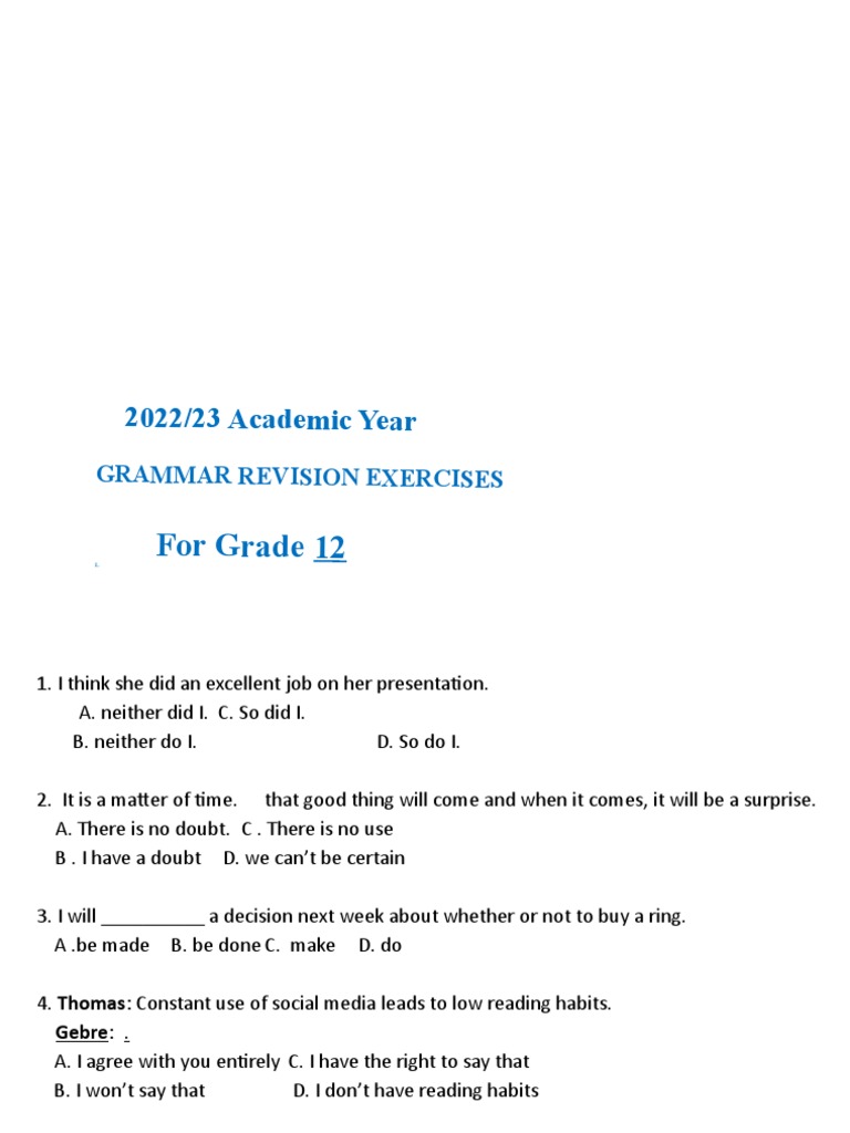 English Practice Questions For Gr12 | PDF