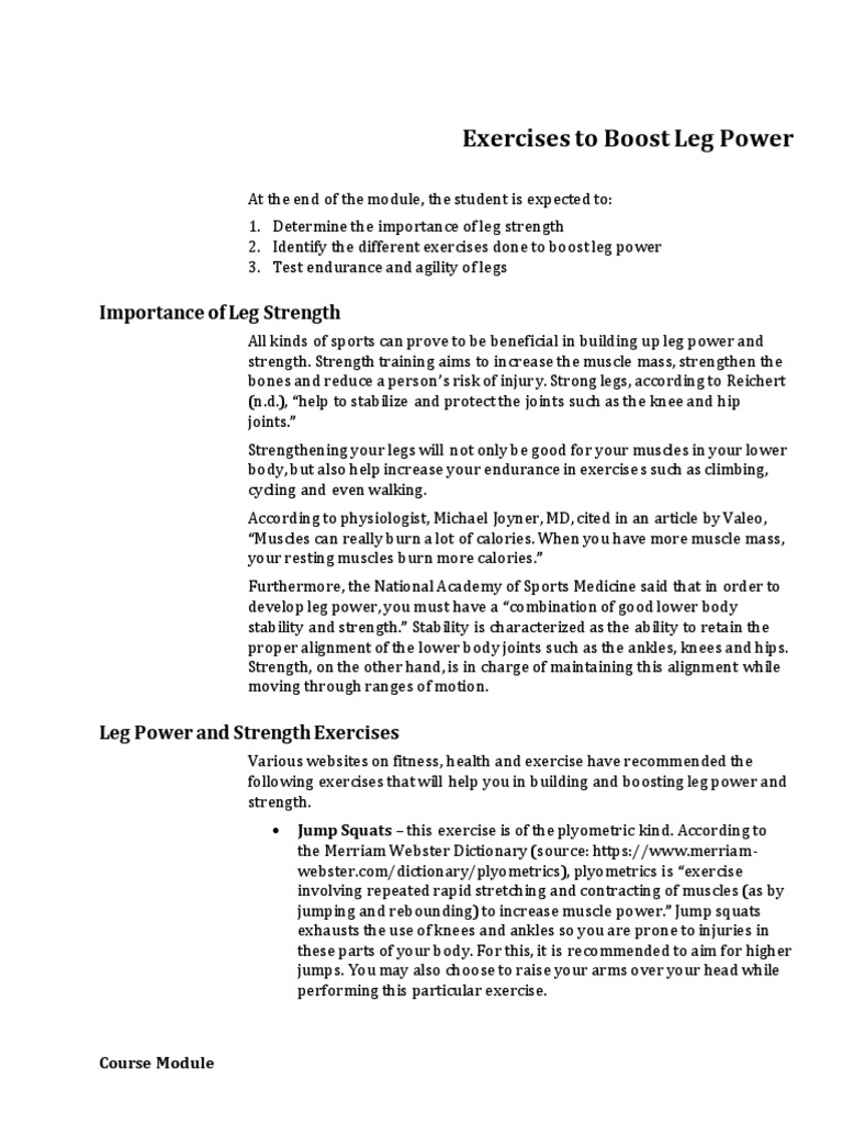 W9-Module-Exercises To Boost Leg Power | PDF | Lower Limb Anatomy ...