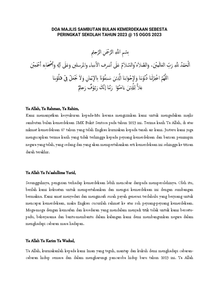 Teks Doa Sambutan Bulan Kemerdekaan | PDF
