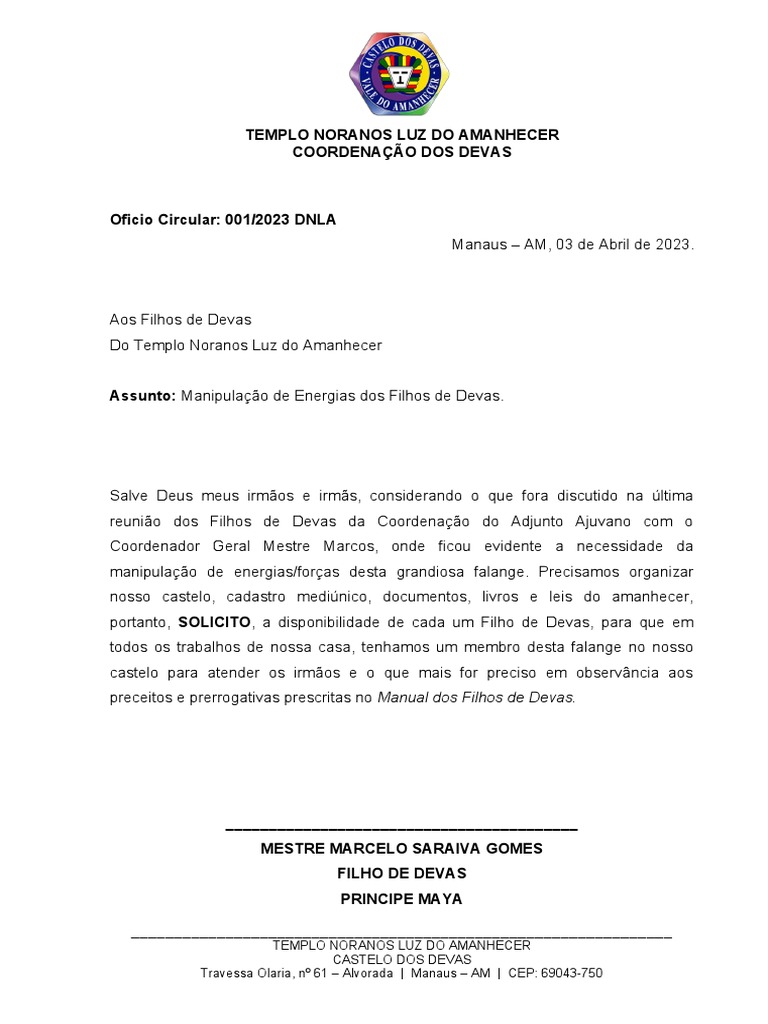 Oficio Circular 001 DEVAS | PDF