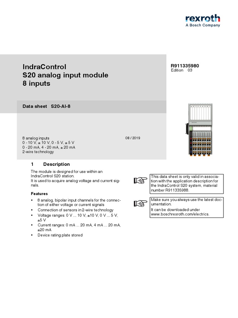 Indracontrol S20 Analog Input Module 8 Inputs: Features | PDF | Data ...