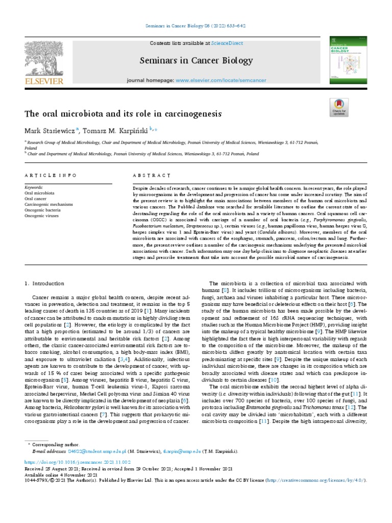 The Oral Microbiota And Its Role In Carcinogenesis Pdf