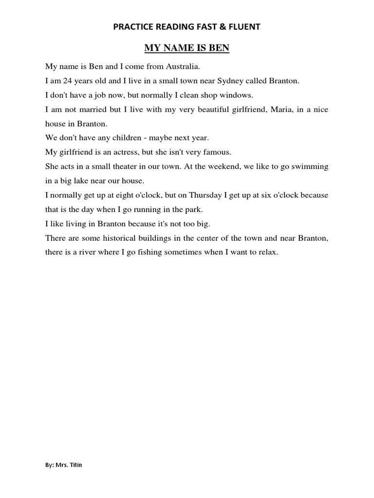 Reading MY NAME IS BEN | PDF
