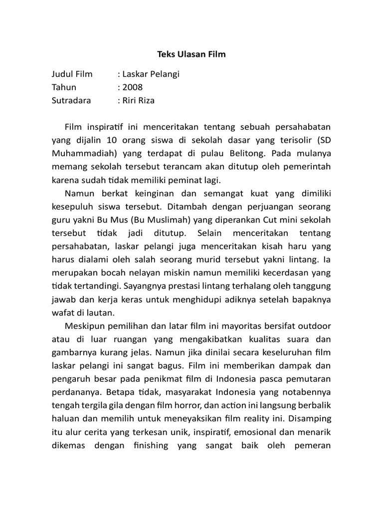 Teks Ulasan Film Laskar Pelangi | PDF