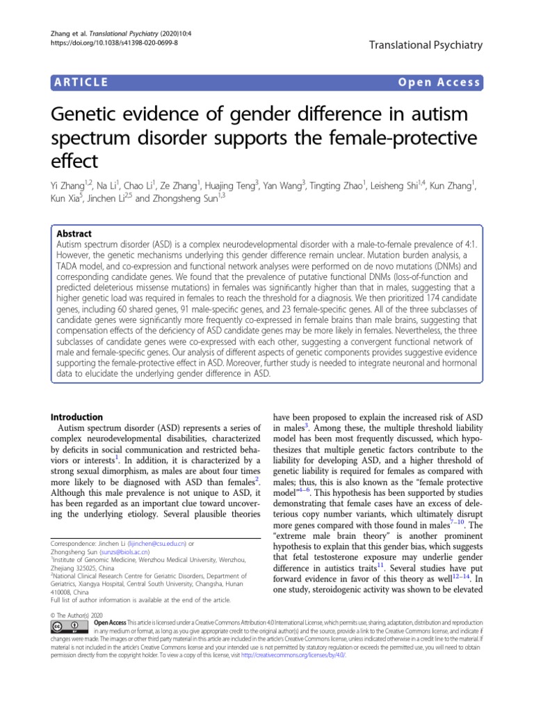 Genetic Evidence of Gender Difference in Autism | PDF