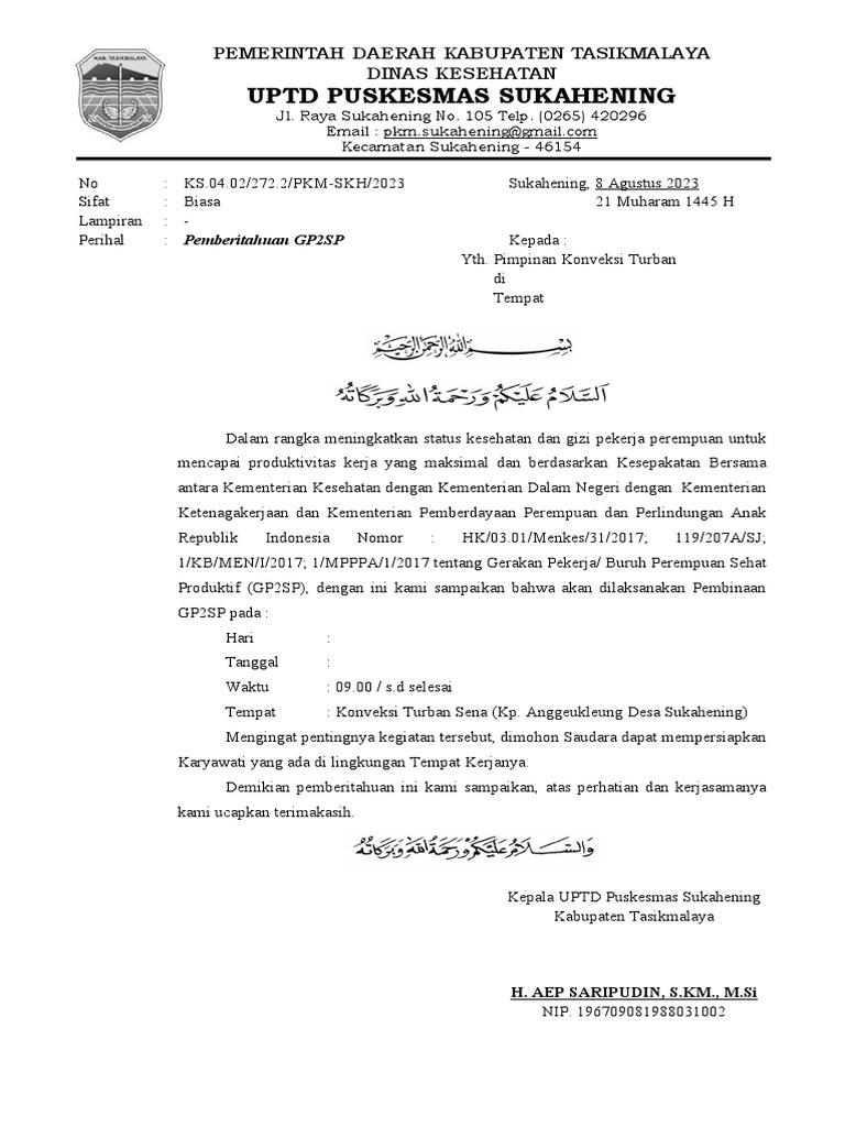 Surat Pemberitahuan Pembinaan GP2SP | PDF