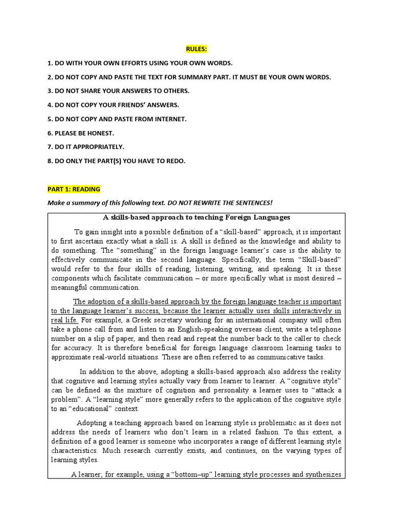 Skills-Based Foreign Language Teaching | PDF