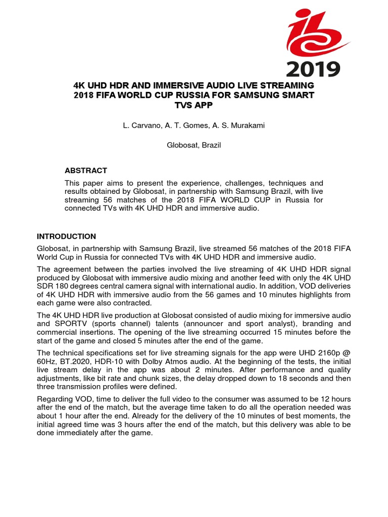 4K UHD HDR and Immersive Audio Live Streaming 2018 FIFA World Cup ...