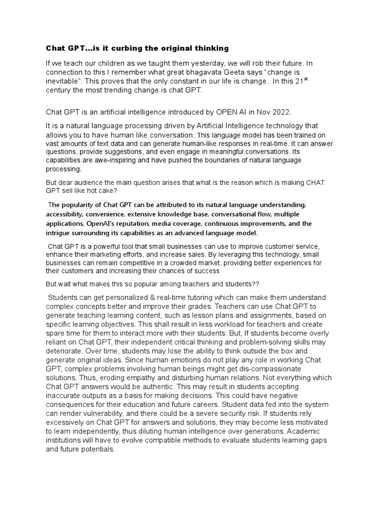 Chat GPT Final Speech Edited | PDF | Career & Growth